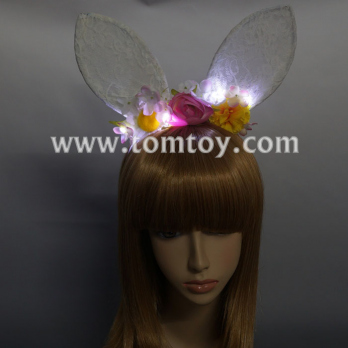 LED Bunny Ears Headband With Flowers-Tomtoy