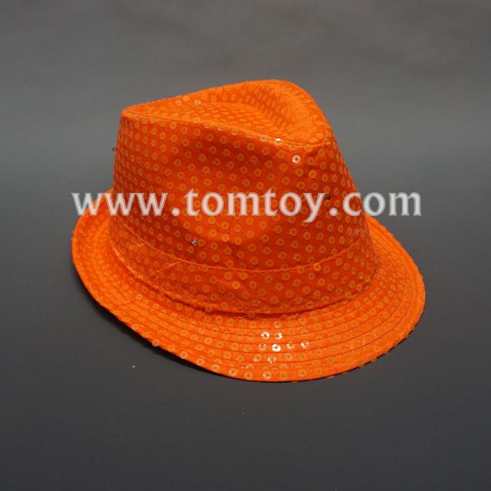 Neon Orange LED Sequin Fedora Hat-Tomtoy