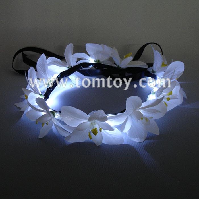 White Lily Flower Crown with Adjustable Ribbon for Wedding Festivals-Tomtoy